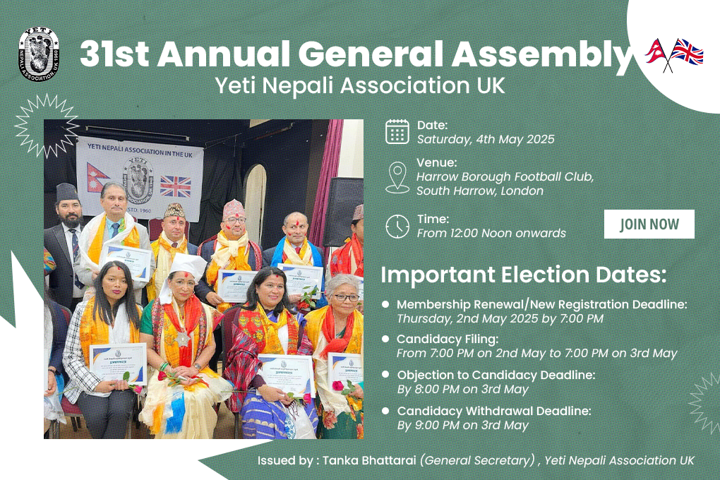 31st Annual General Assembly of Yeti Nepali Association UK - Yeti ...